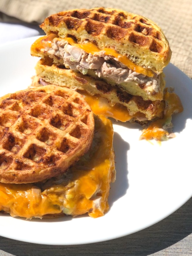 Keto Tuna Melt Chaffle - Curbing Carbs